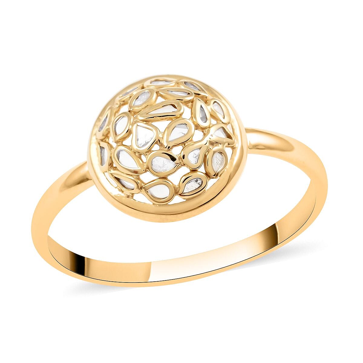 Buy Polki Diamond Round Shape Ring in 14K Yellow Gold Over Sterling Silver Size 7.0 0.25 ctw at ShopLC