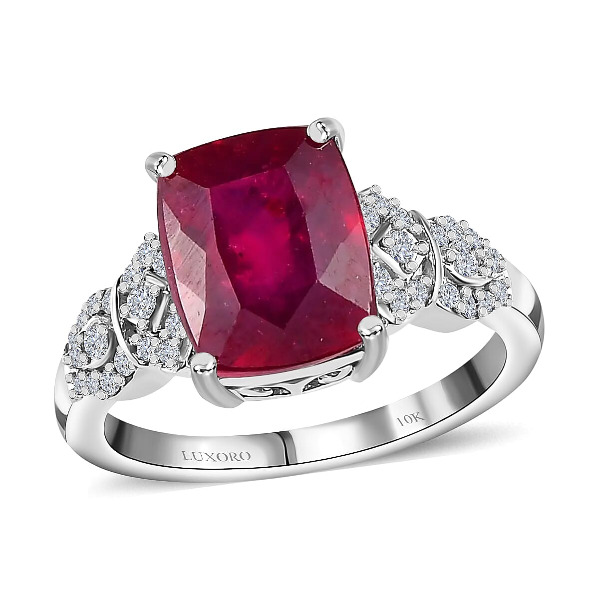 Buy Luxoro 10K White Gold Premium Niassa Ruby (FF) and Diamond Ring ...