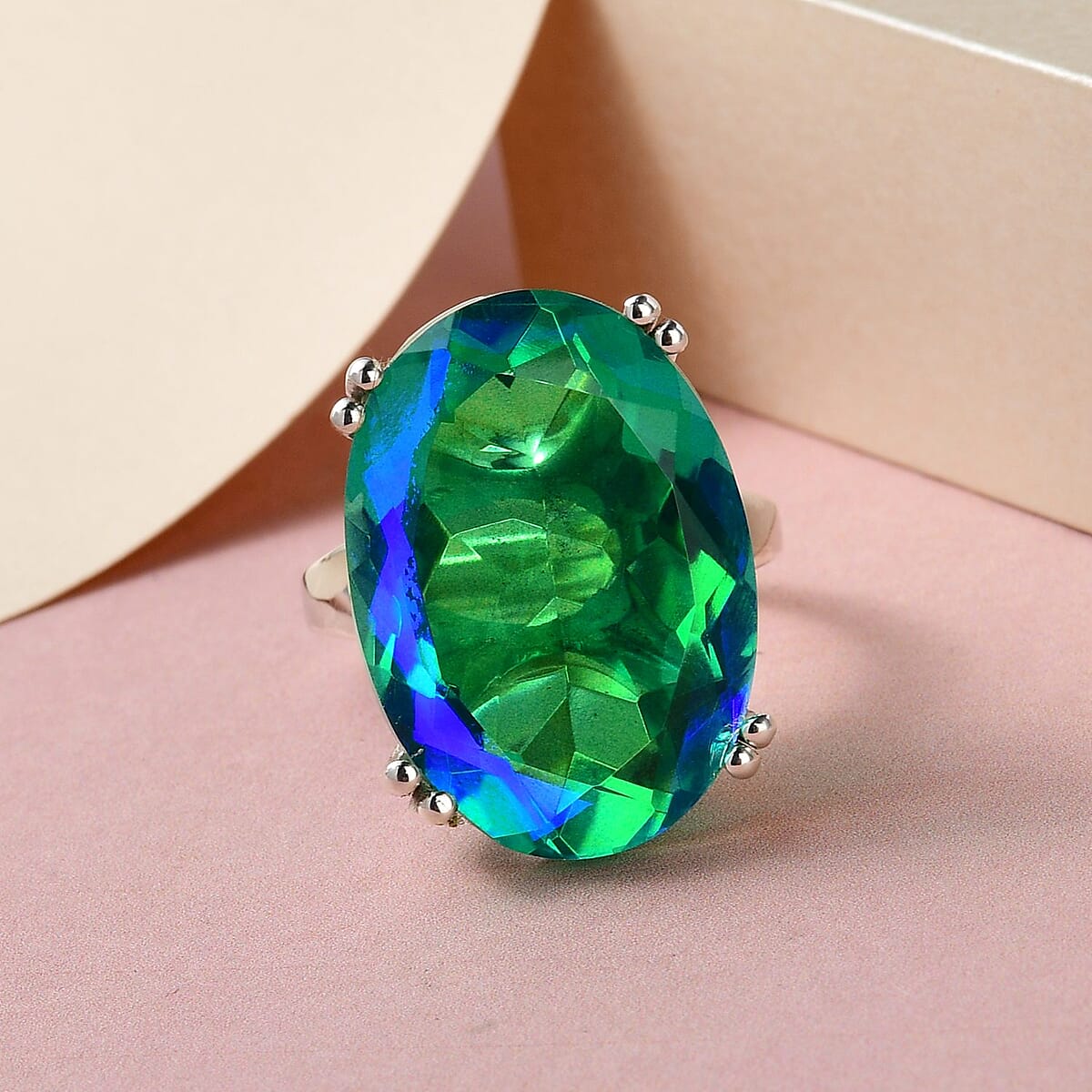 Buy Peacock Quartz Solitaire Ring in Platinum Over Sterling Silver 25. ...