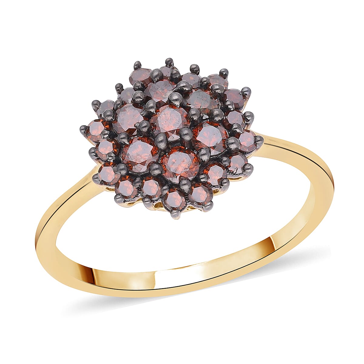 Buy Red Diamond Cluster Ring in Rhodium & Vermeil Yellow Gold Over ...