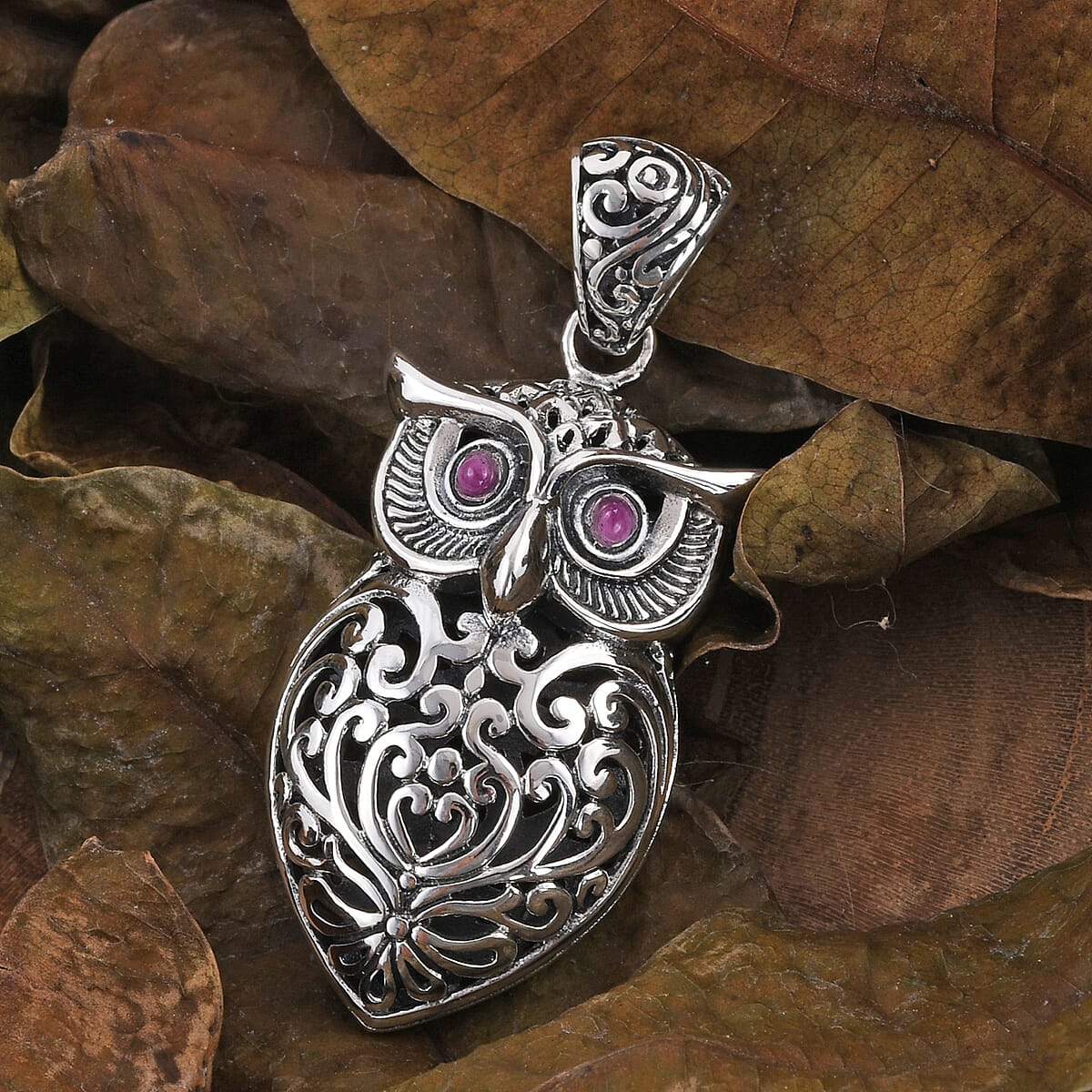 Buy Bali Legacy Niassa Ruby (FF) Owl Pendant in Sterling Silver 0.10 ...
