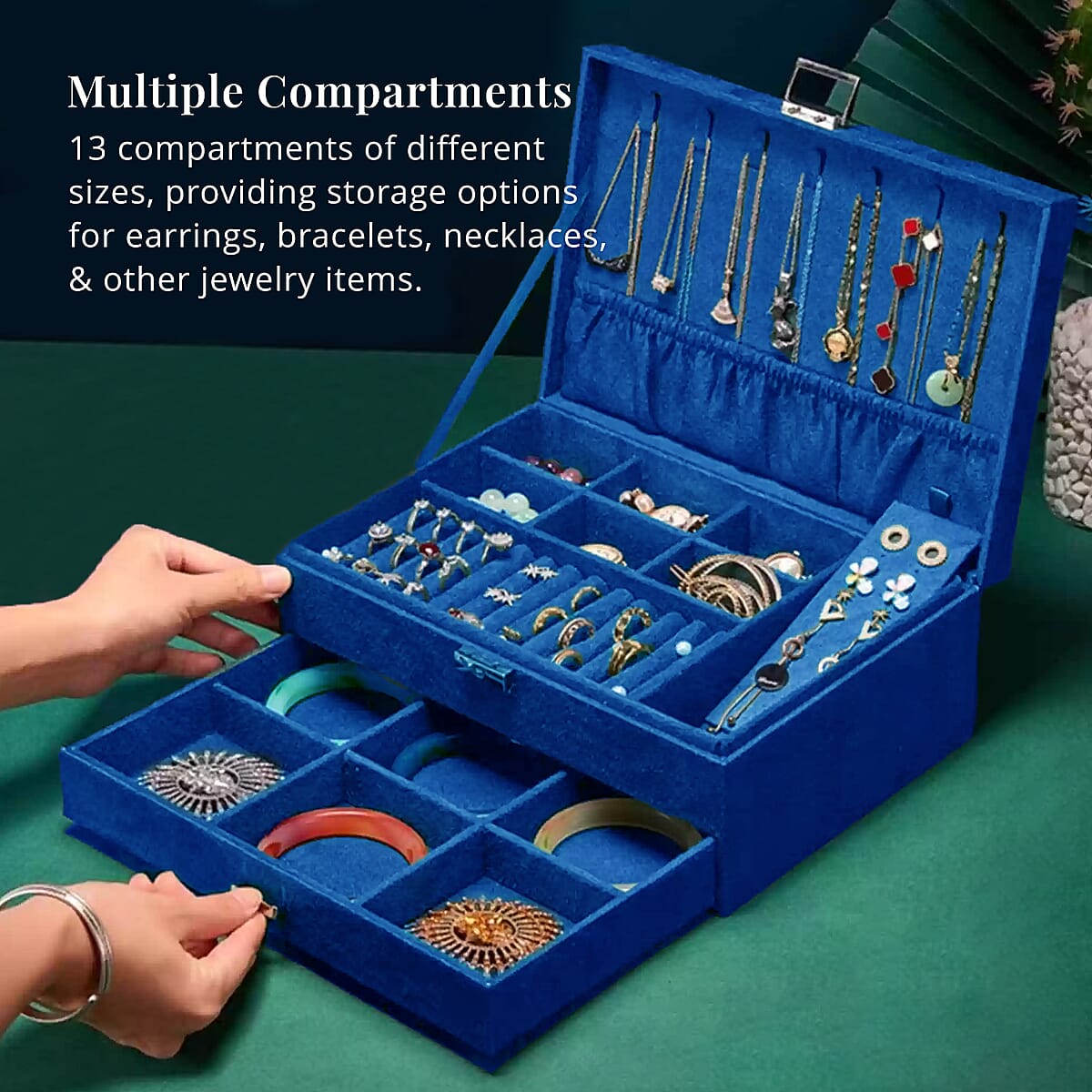 Buy Blue Velvet 2 Tier Jewelry Box with Lock and Key at ShopLC.