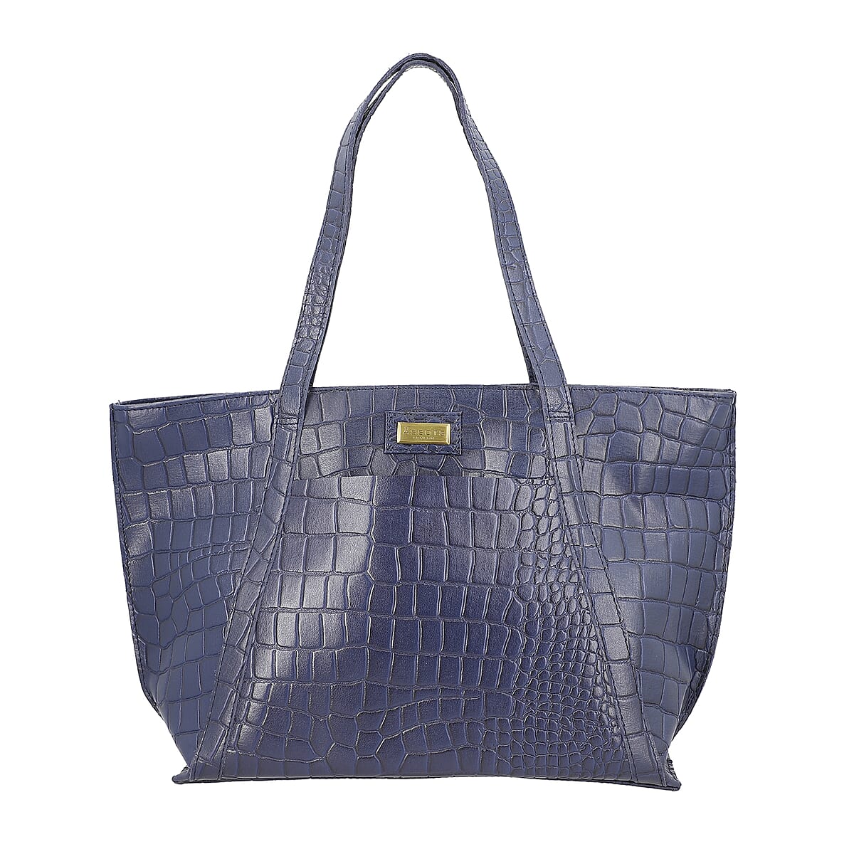 Buy Assots London Navy Genuine Leather Croco Embossed Tote Bag at ShopLC.