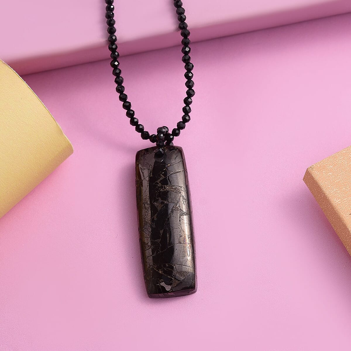 Buy Matrix Silver Shungite Pendant with Beaded Thai Black Spinel ...