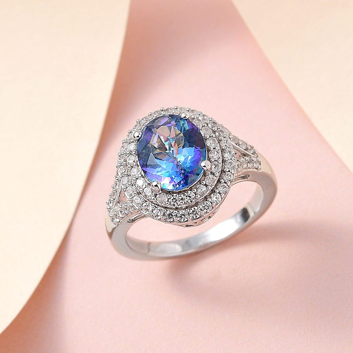 Buy Brazilian Blue Petalite and Natural White Zircon Double Halo Ring ...