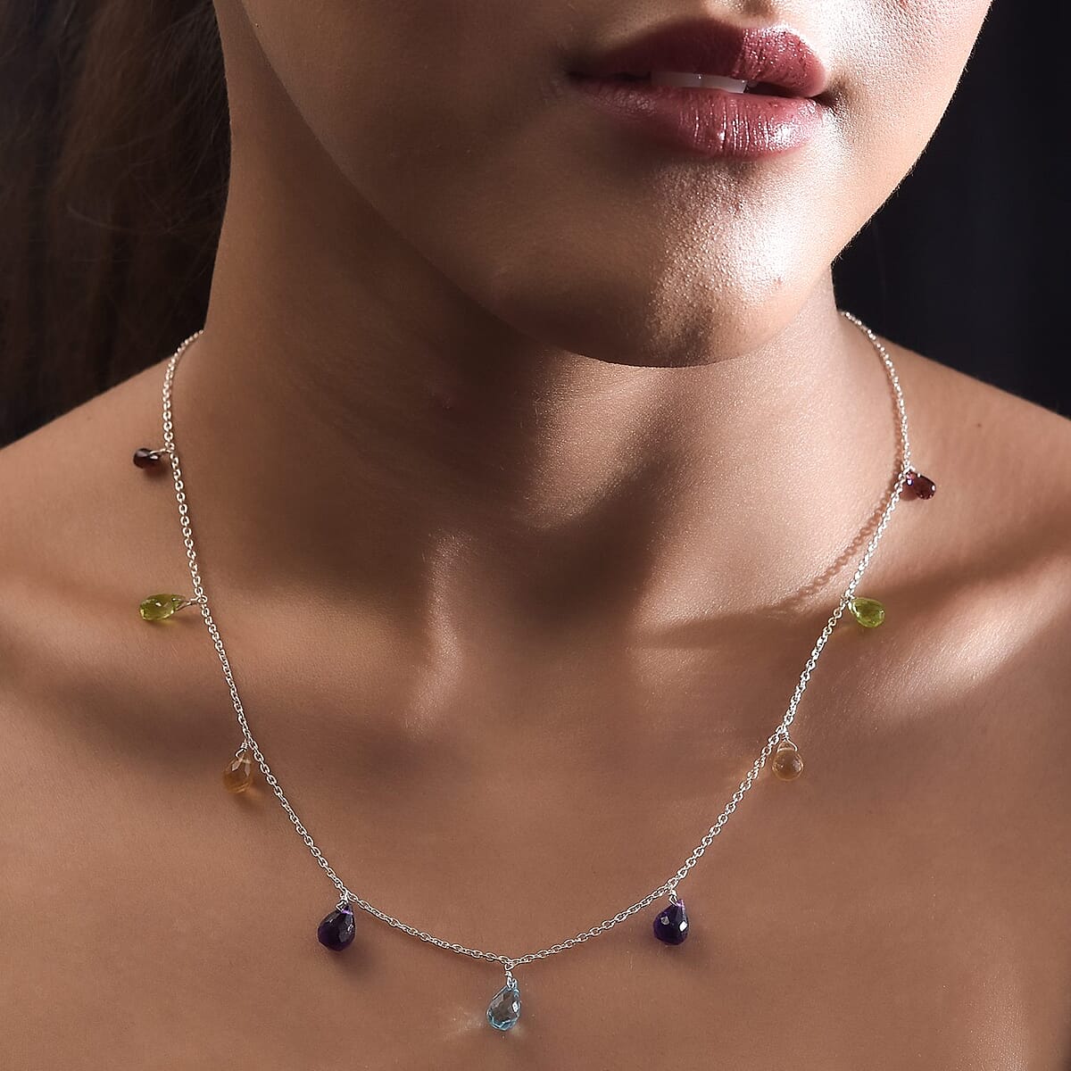 Buy Multi Gemstone Station Necklace 20 Inches in Sterling Silver 11.25 ...