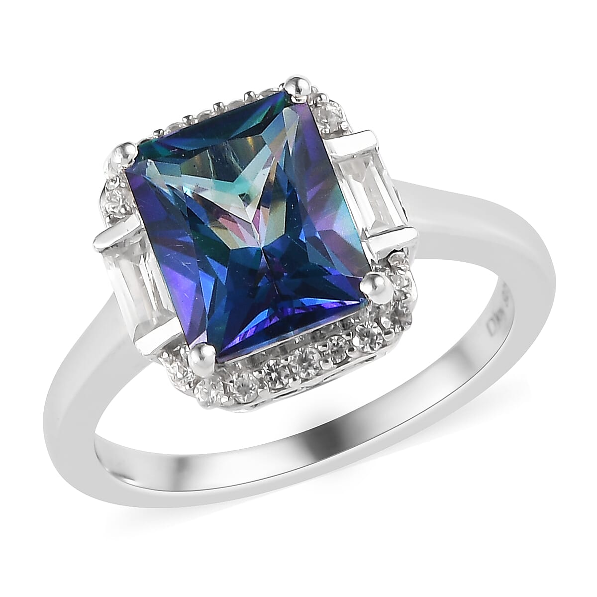 Buy Brazilian Blue Petalite and Natural White Zircon Ring in Platinum ...