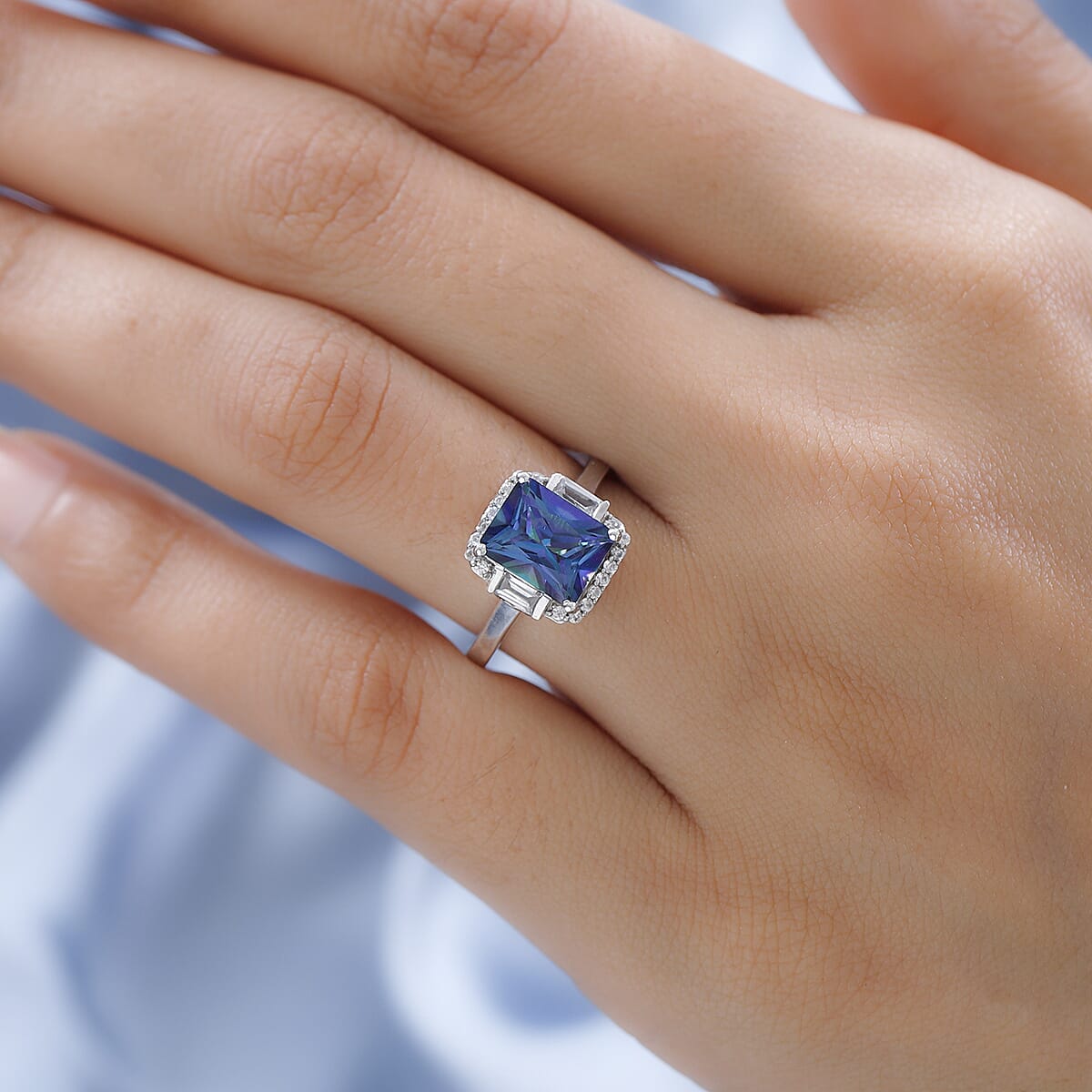 Buy Brazilian Blue Petalite and Natural White Zircon Ring in Platinum ...