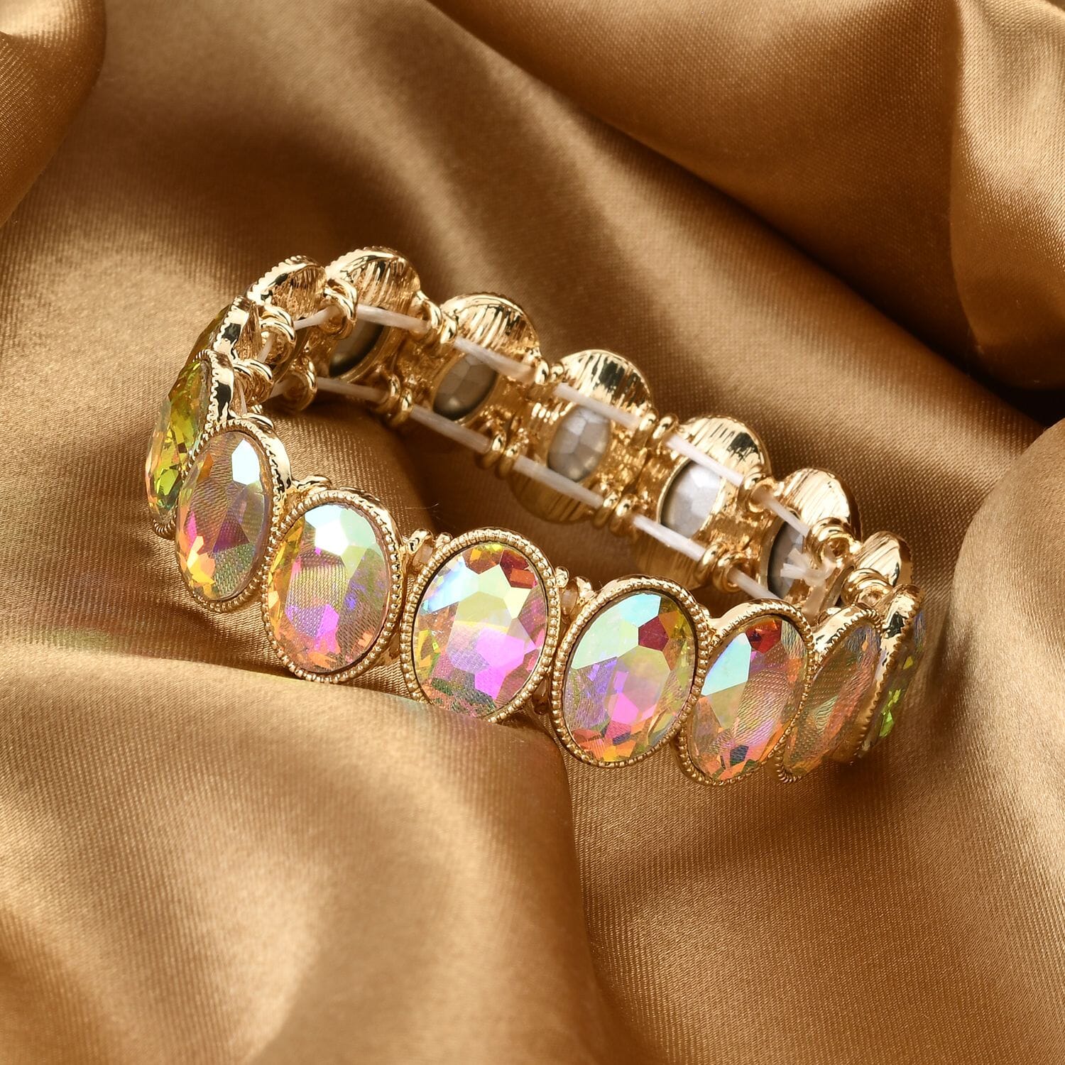White Aurora Borealis Glass Tennis Bracelet in Goldtone 6.50 7.0In Shop LC