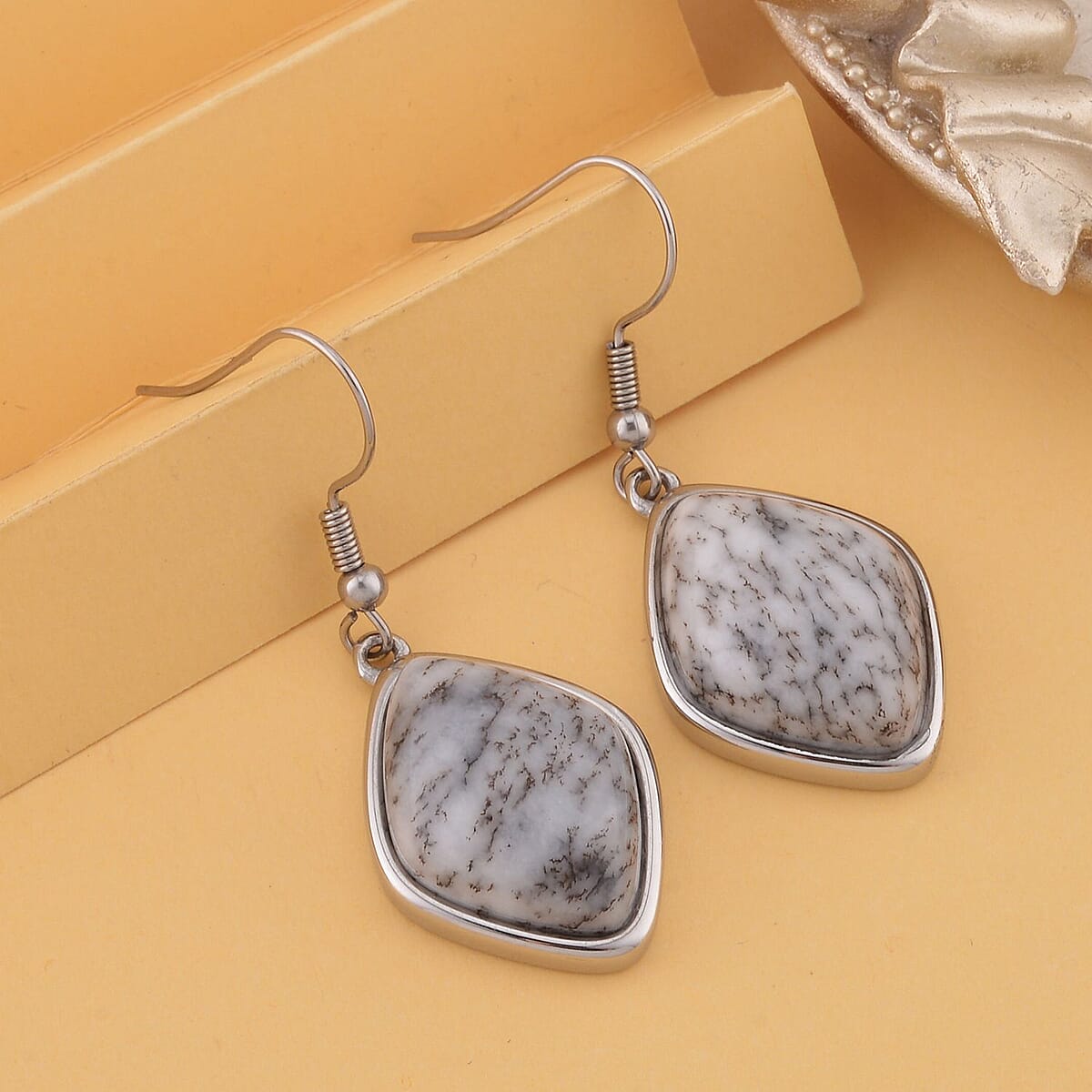 Buy Dendritic Agate Earrings in Stainless Steel 45.00 ctw , Tarnish ...