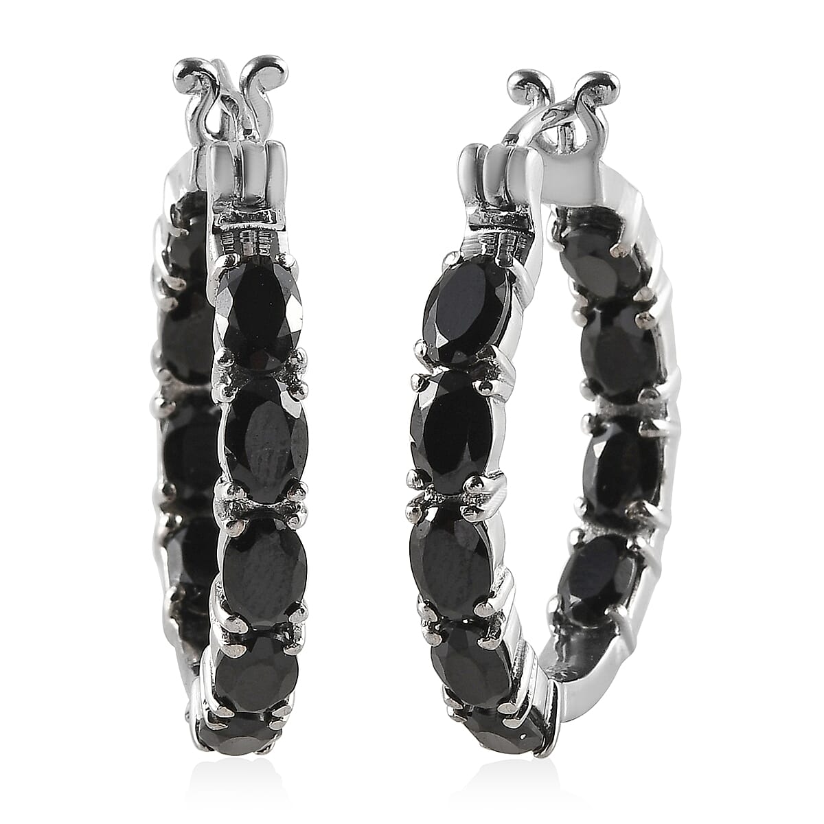 Buy Thai Black Spinel Hoop Earrings in Stainless Steel 10.90 ctw at ShopLC.