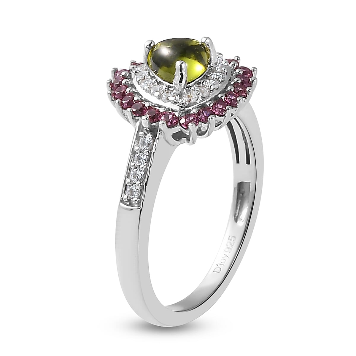 Buy Premium Italian Vesuvianite and Multi Gemstone Double Halo Ring in ...