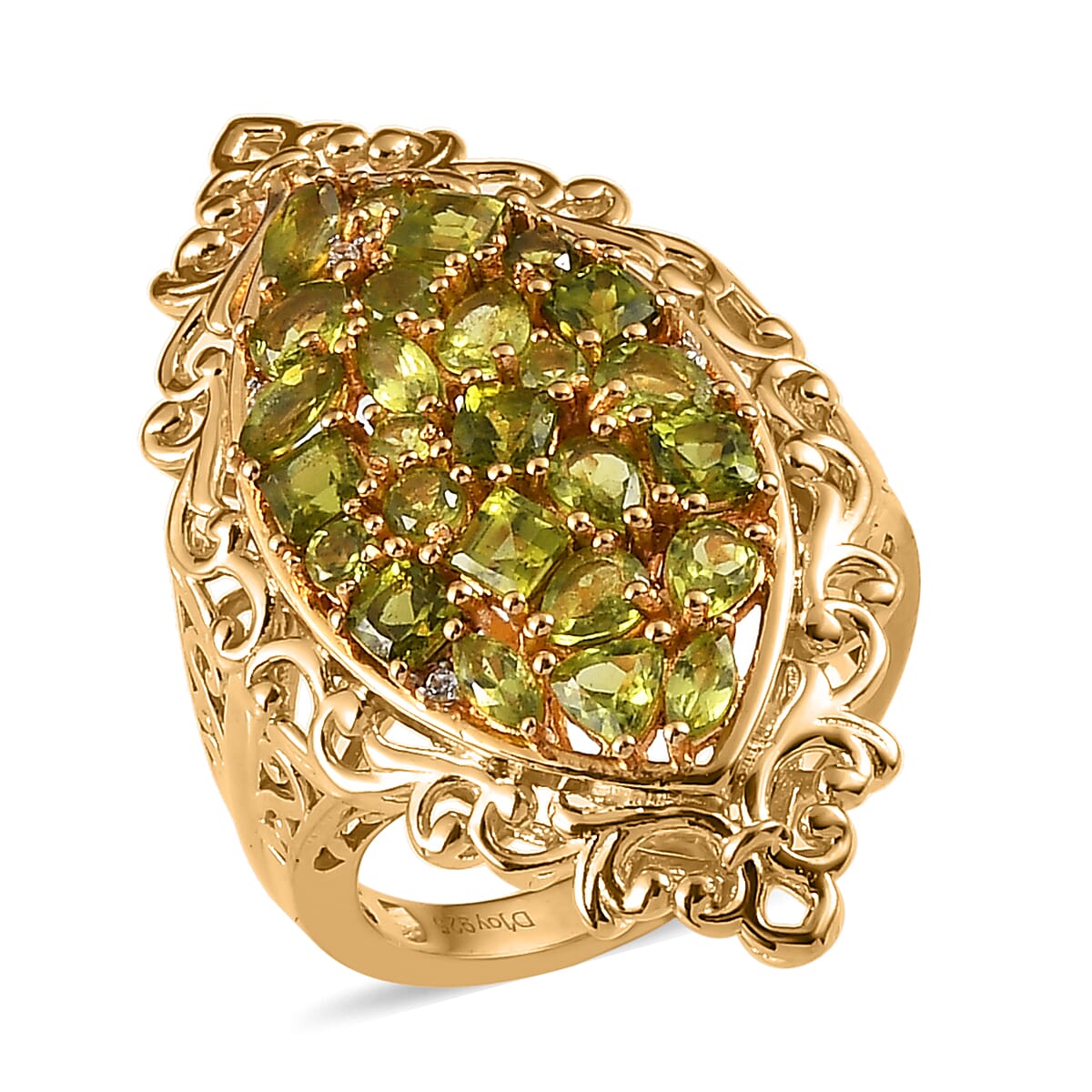 Buy Italian Natural Vesuvianite and Natural White Zircon Ring in ...