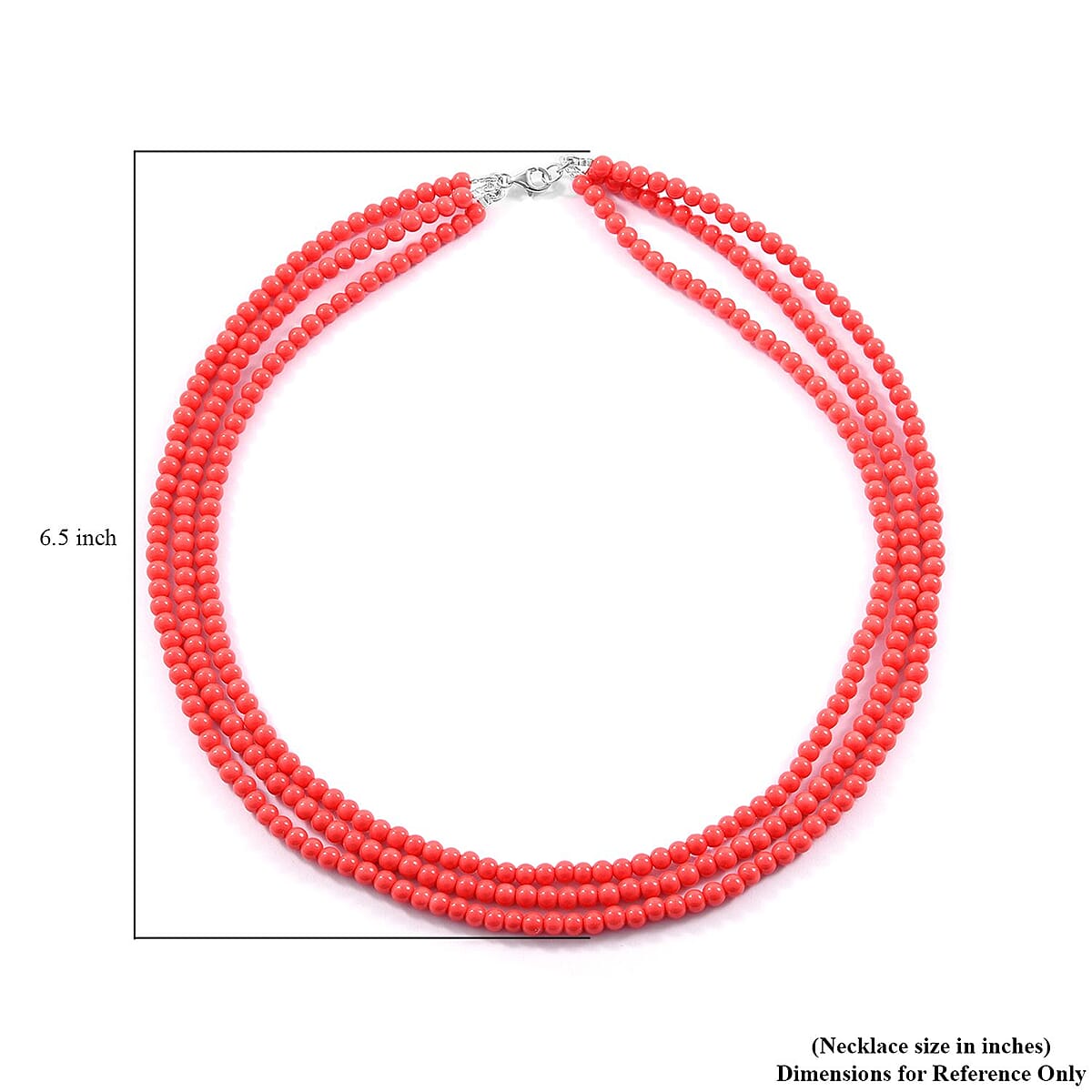 Buy Enhanced Coral Beaded Three-Row Necklace 18 Inches in Rhodium Over ...
