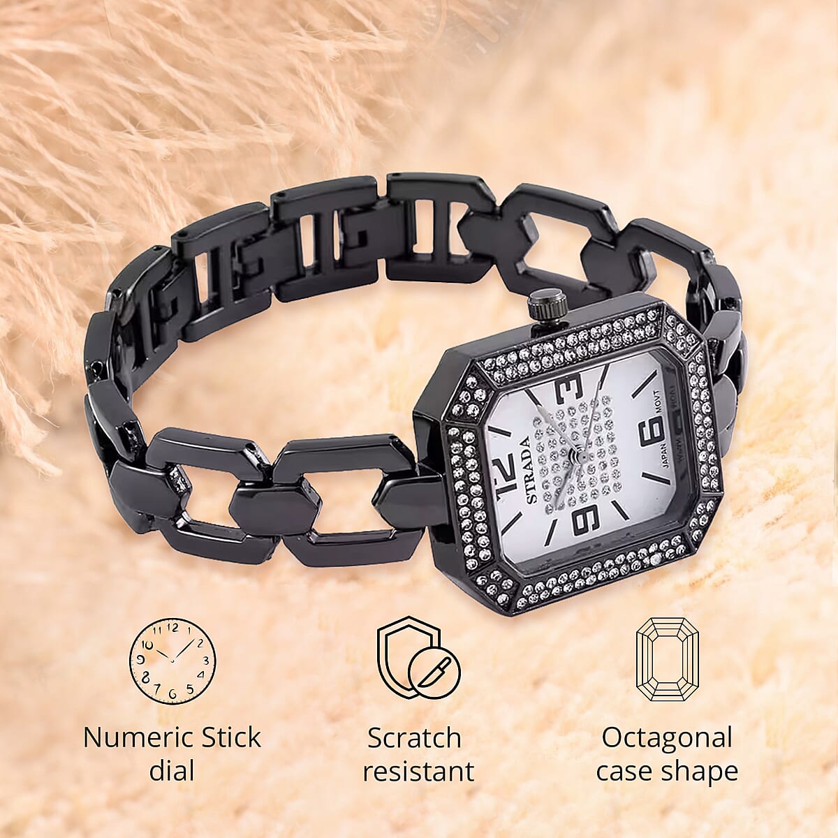 Buy Strada Austrian Crystal Japanese Movement Watch with Black ...