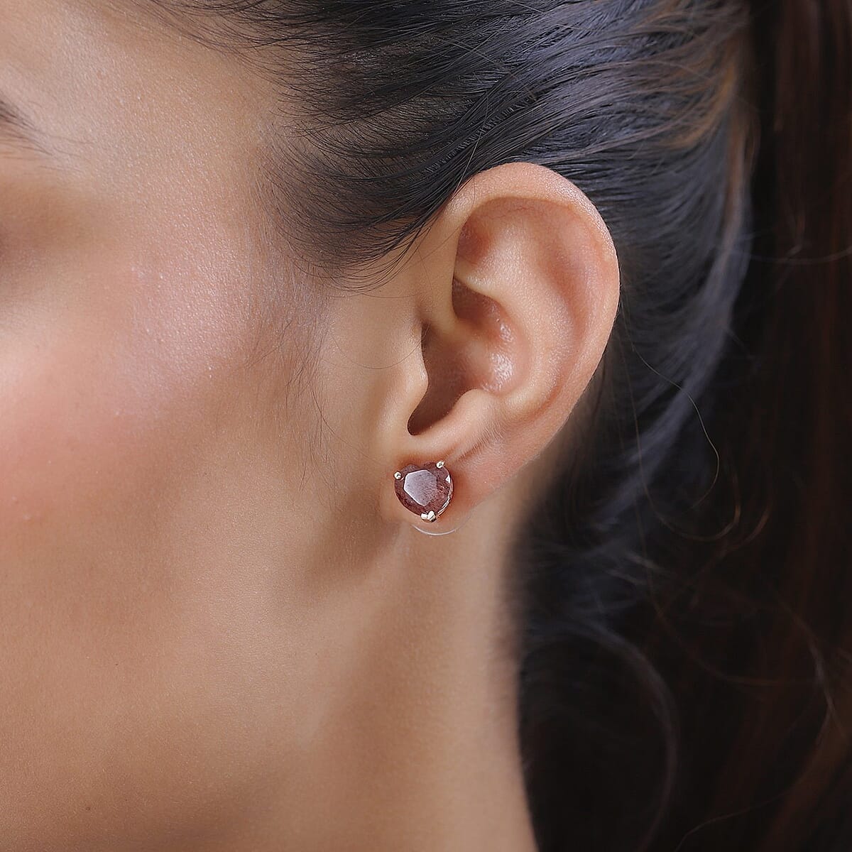 Buy Tanzanian Natronite Heart Stud Earrings in Vermeil Rose Gold Over ...