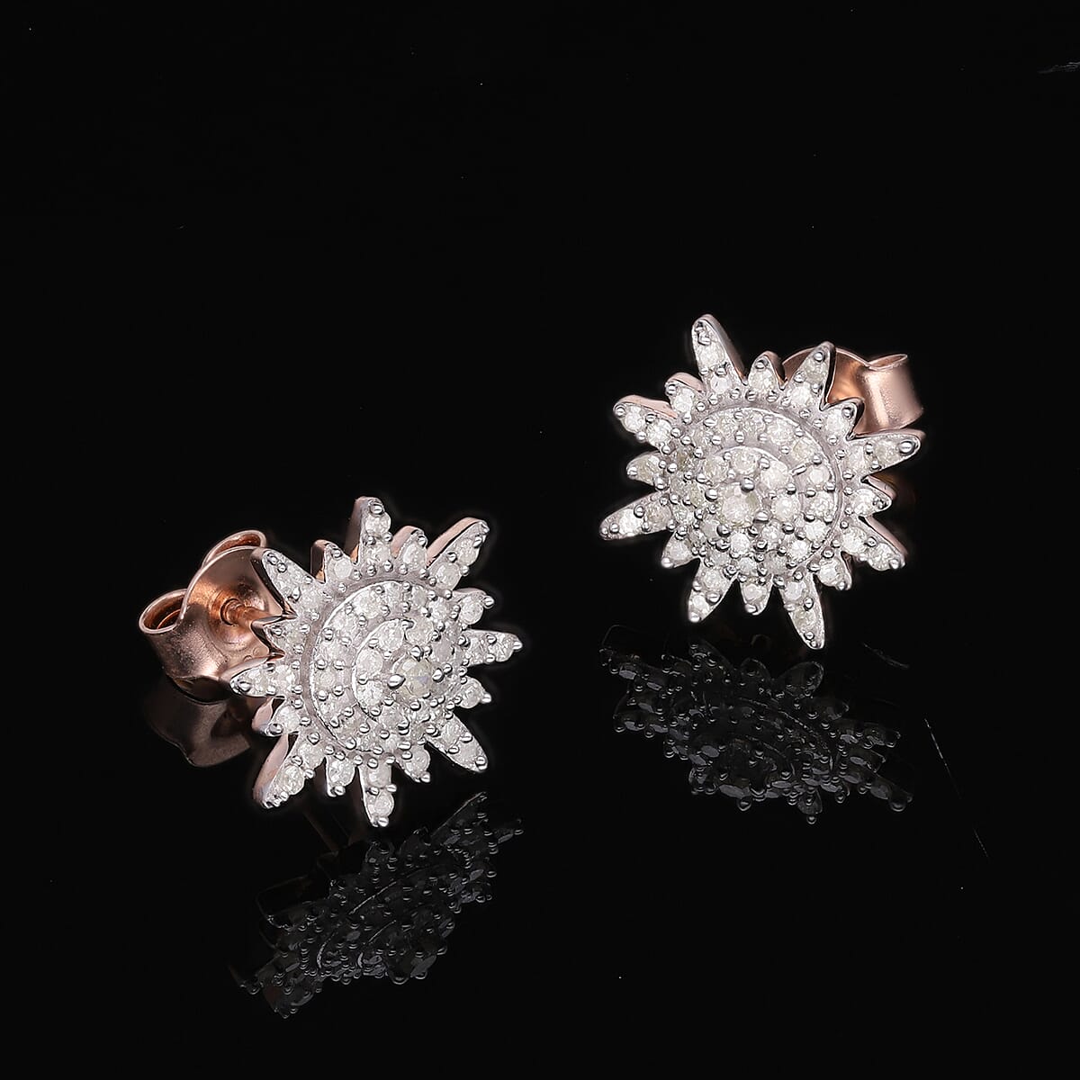 Buy Diamond Stud Earrings in Vermeil RG Over Sterling Silver 0.60 ctw ...