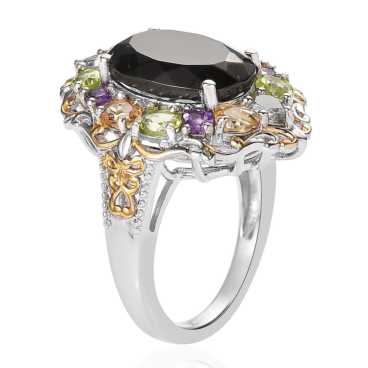 Buy Elite Shungite and Multi Gemstone Cluster Ring in Vermeil YG and ...