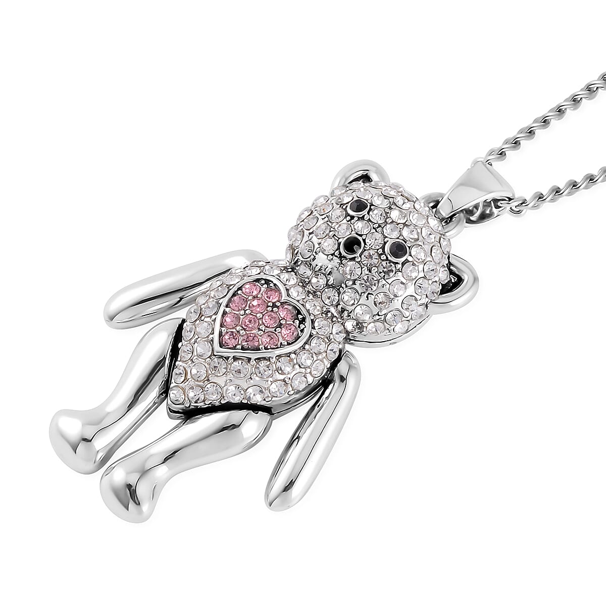 Buy Multi Color Austrian Crystal Teddy Bear Pendant Necklace 29 Inches in Silvertone at ShopLC.