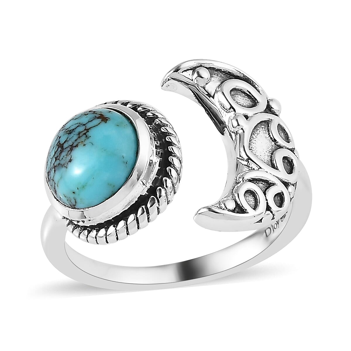 Buy Artisan Crafted Blue Moon Turquoise Moon Ring in Platinum Over ...