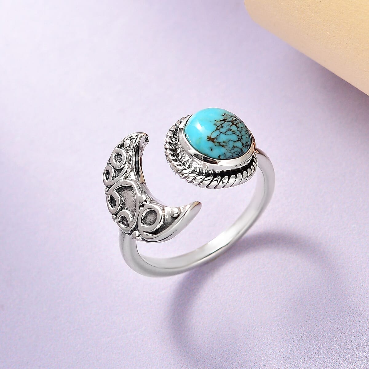 Buy Artisan Crafted Blue Moon Turquoise Moon Ring in Platinum Over ...
