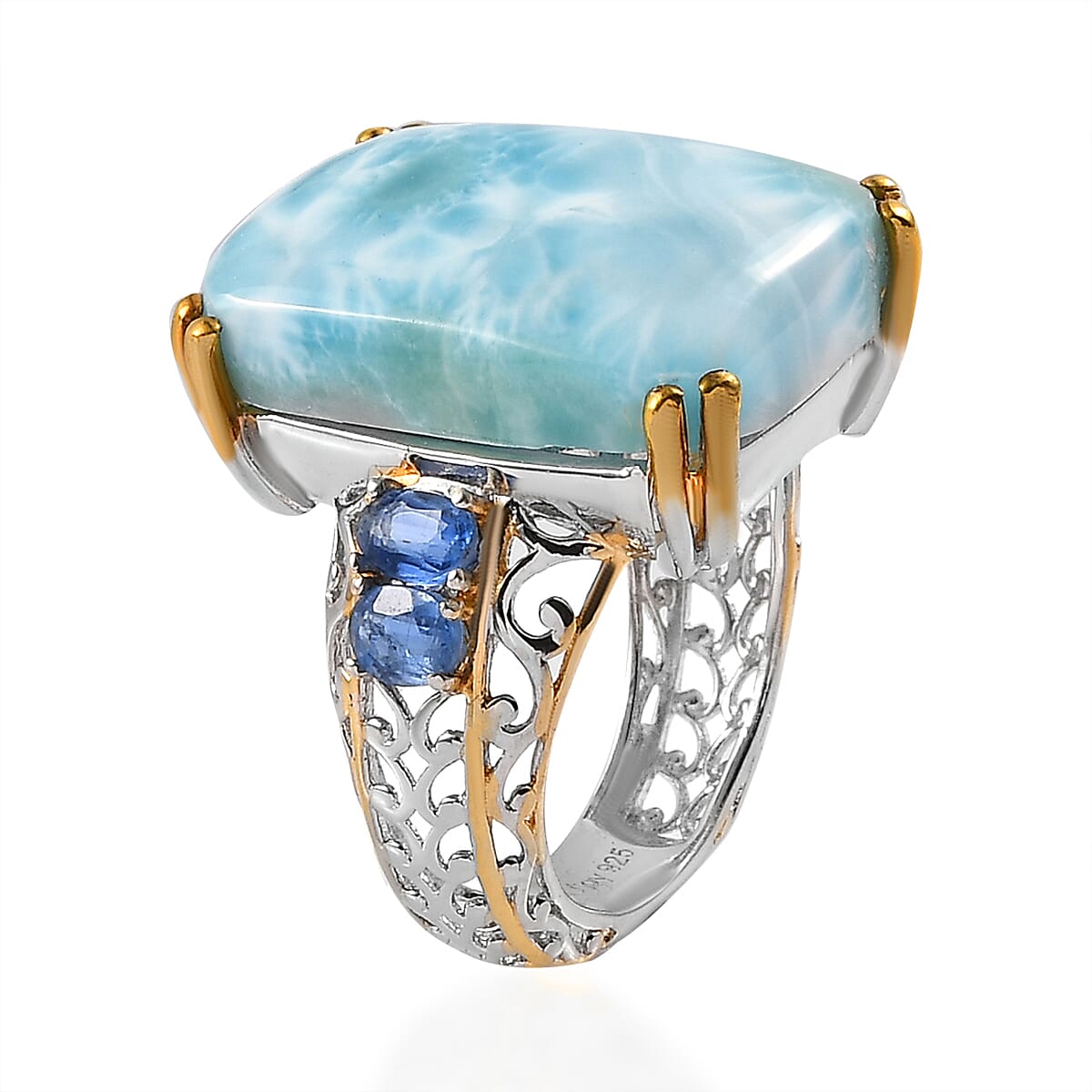 Buy Premium Larimar and Kashmir Kyanite Ring in Vermeil Yellow Gold and ...