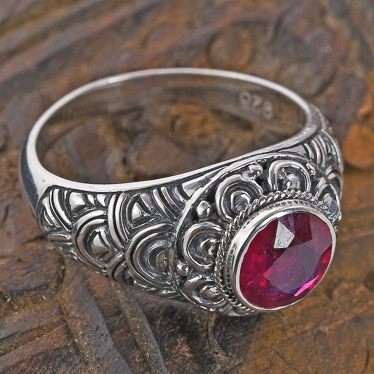 Buy Bali Legacy Niassa Ruby (FF) Floral Ring in Sterling Silver (Size ...