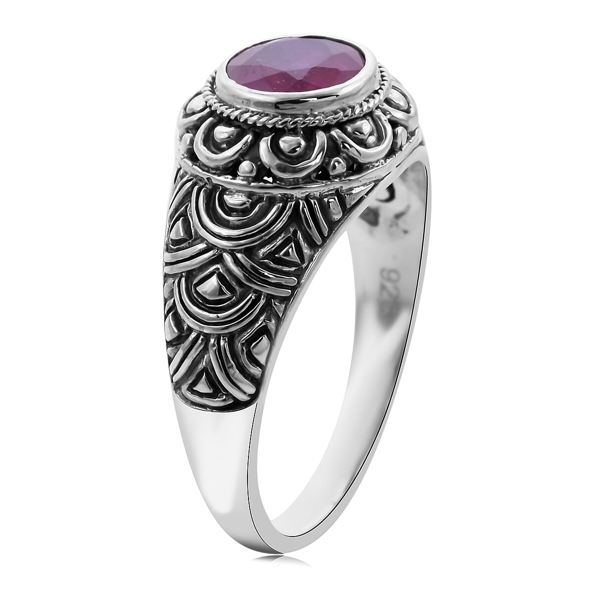 Buy Bali Legacy Niassa Ruby (FF) Floral Ring in Sterling Silver (Size ...