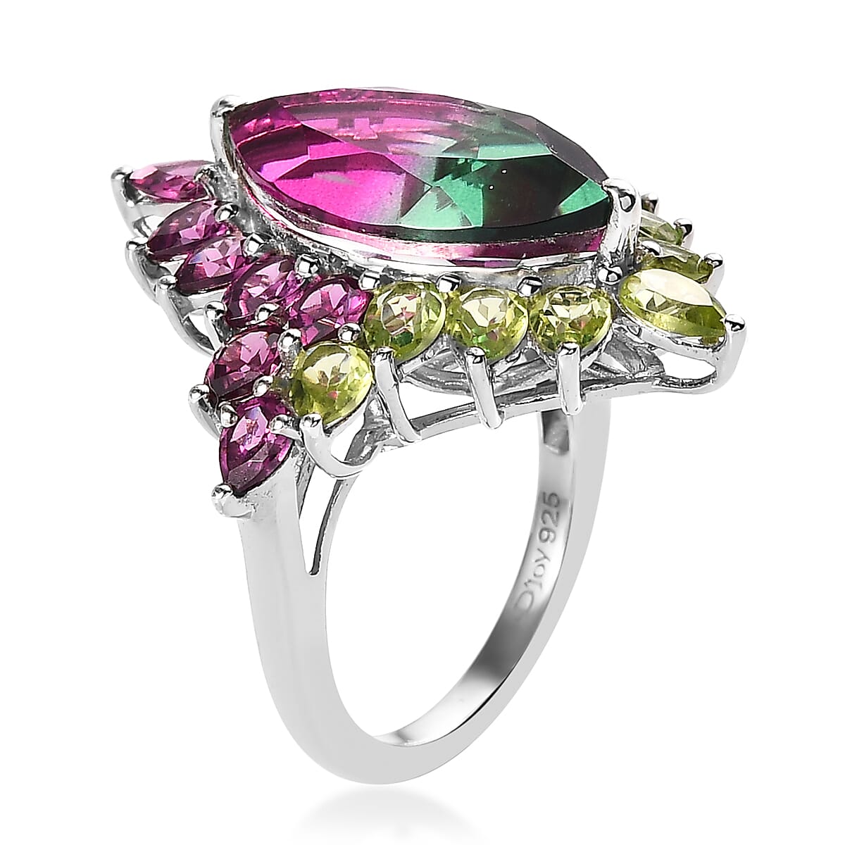 Buy Watermelon Quartz (Triplet) and Multi Gemstone Floral Ring in ...