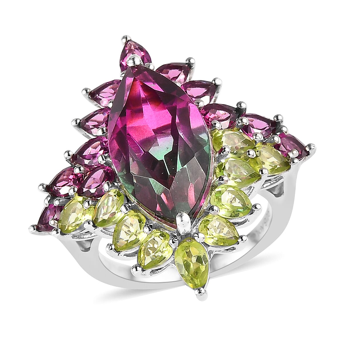 Buy Watermelon Quartz (Triplet) and Multi Gemstone Floral Ring in ...