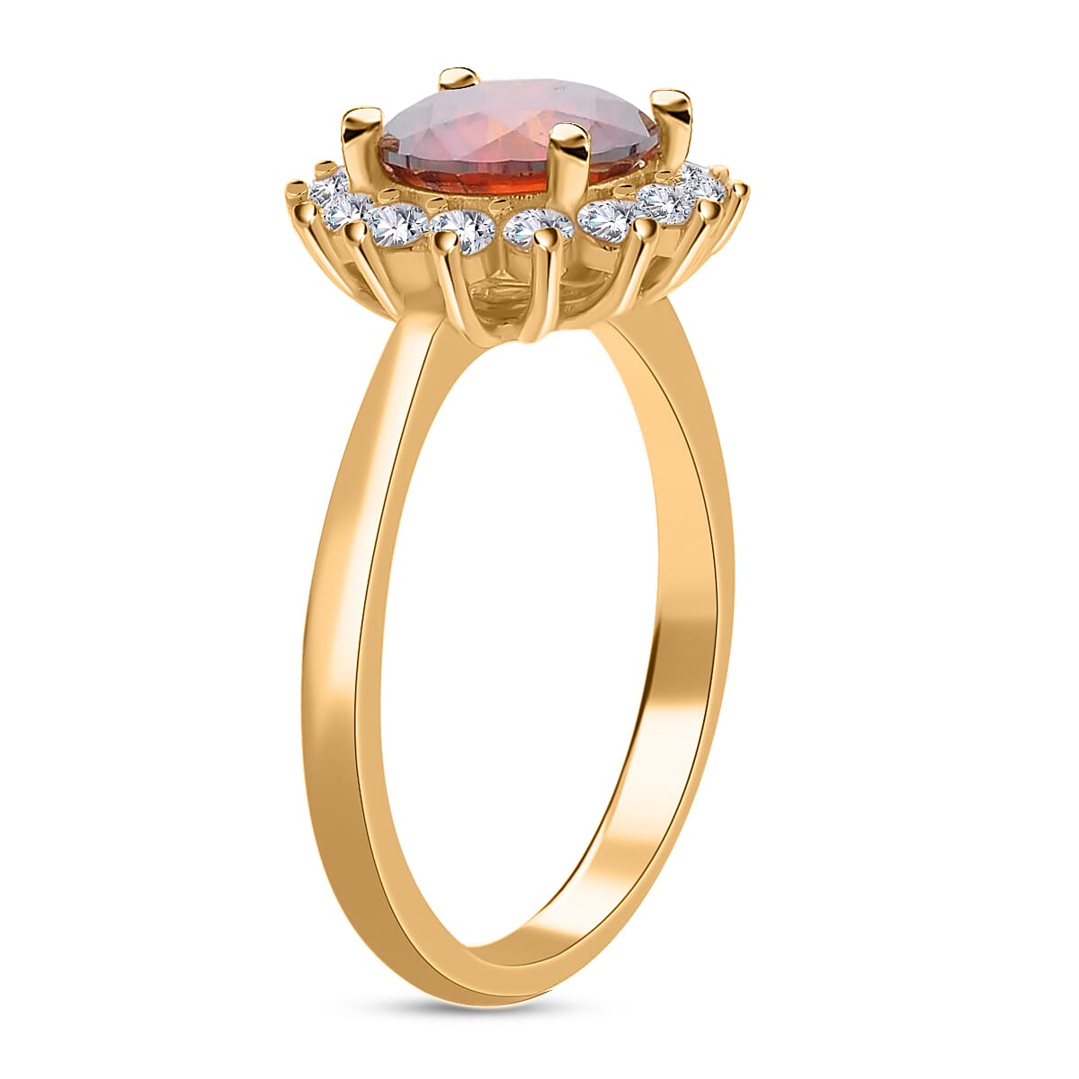 Buy Luxury Red Moissanite (Rnd 8mm) Sunburst Ring in Vermeil YG Over ...
