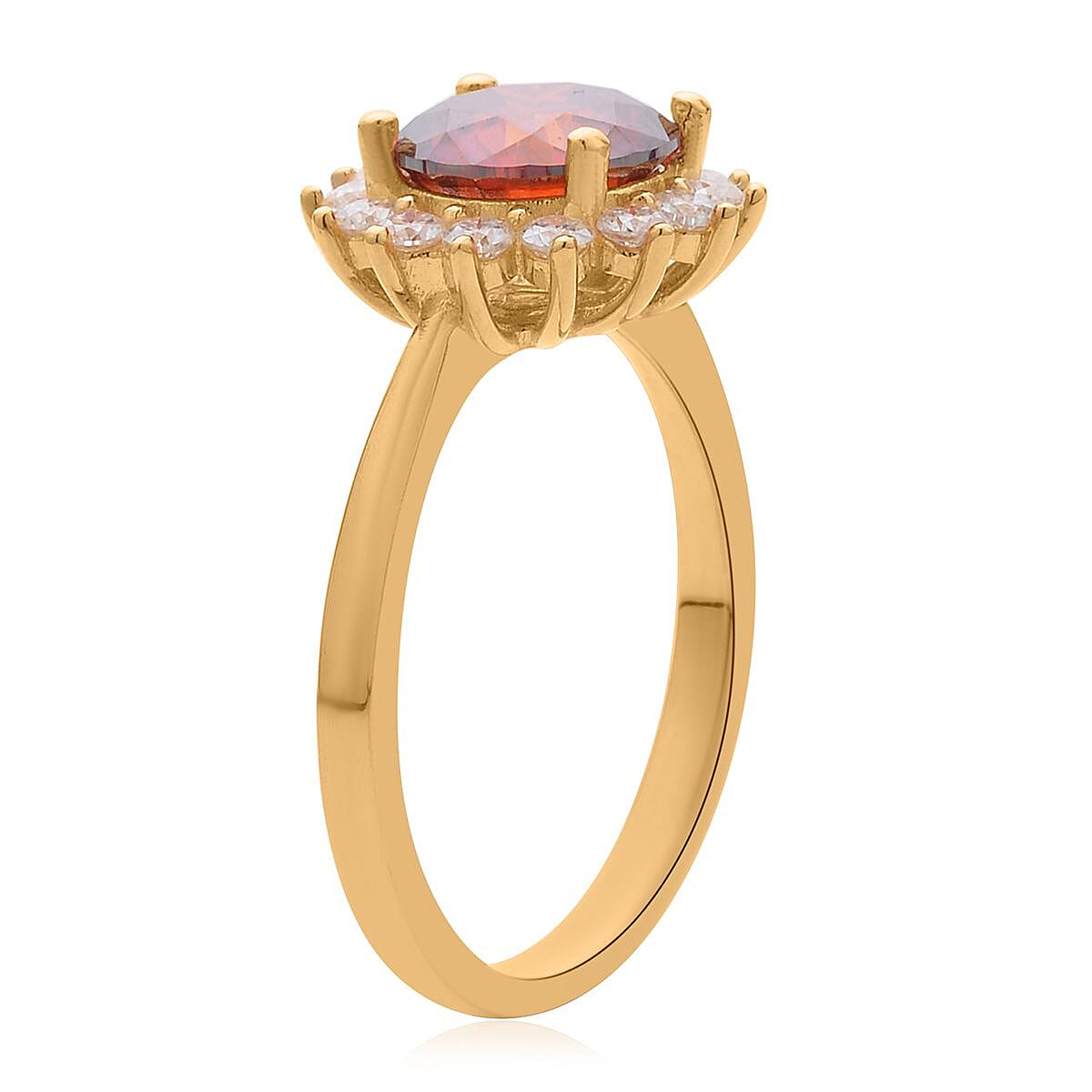 Buy Luxury Red Moissanite Sunburst Ring in Vermeil Yellow Gold Sterling ...