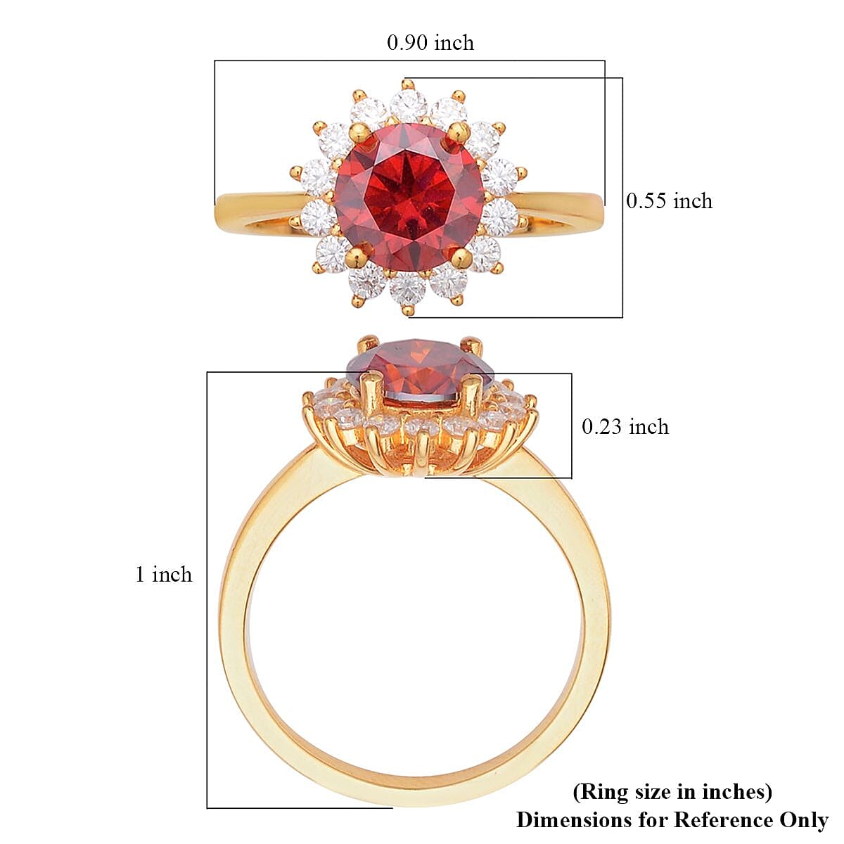 Buy Luxury Red Moissanite Sunburst Ring in Vermeil Yellow Gold Sterling ...