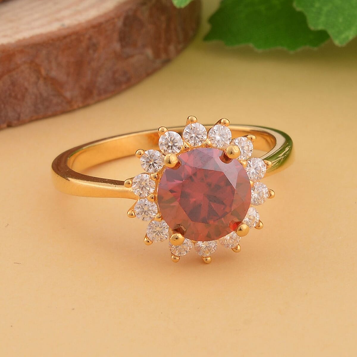 Buy Luxury Red Moissanite Sunburst Ring in Vermeil Yellow Gold Sterling ...