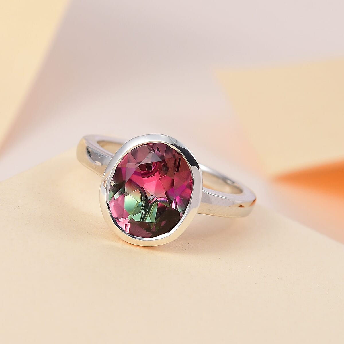 Buy Watermelon Quartz (Triplet) Solitaire Ring in Platinum Over ...