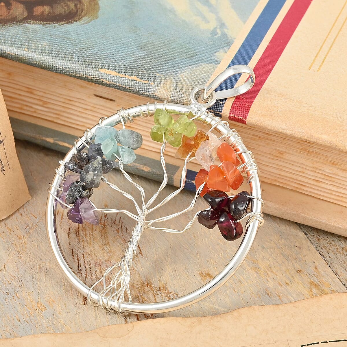Buy Multi Gemstone Tree of Life Pendant in Silvertone 22.80 ctw at ShopLC.