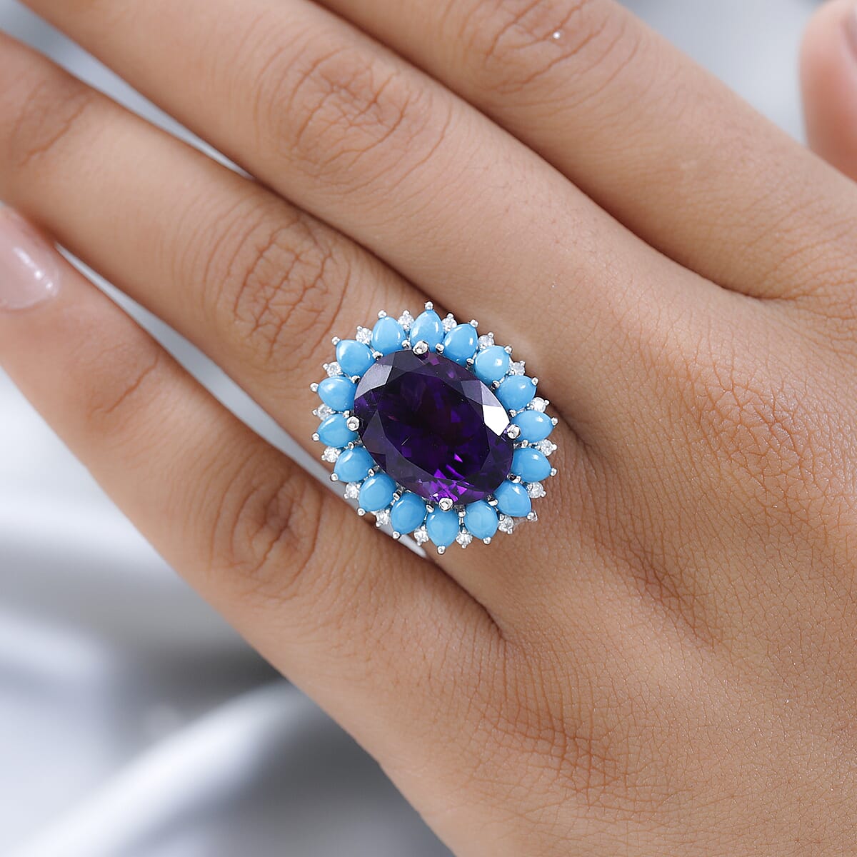 Buy Premium Moroccan Amethyst and Multi Gemstone Sunburst Ring in ...