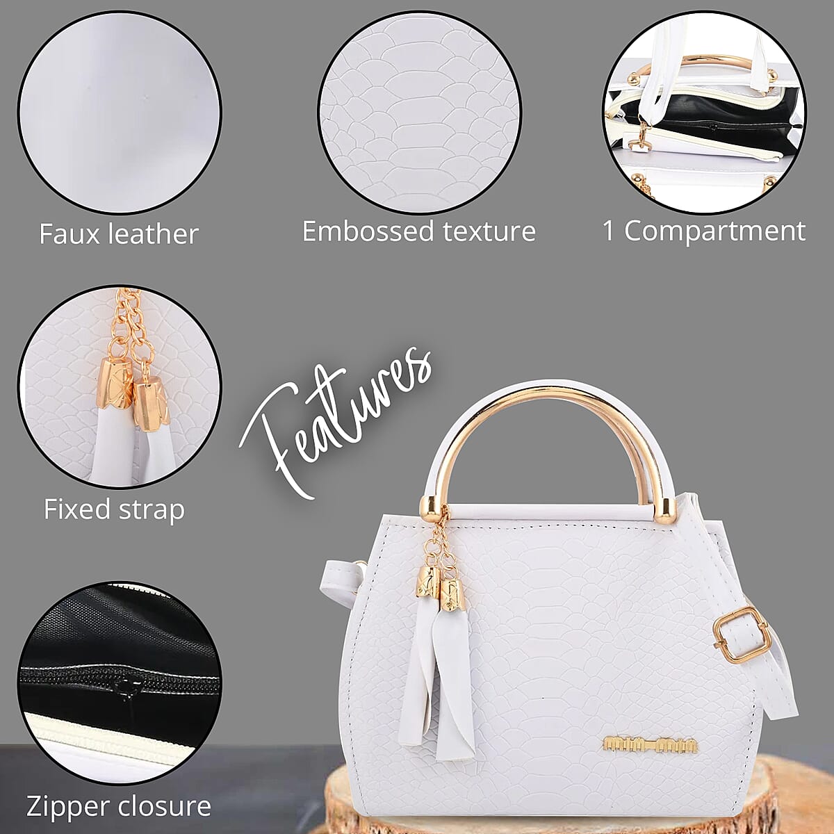 Buy White Snake Embossed Faux Leather Tote Bag with Shoulder Strap at ...