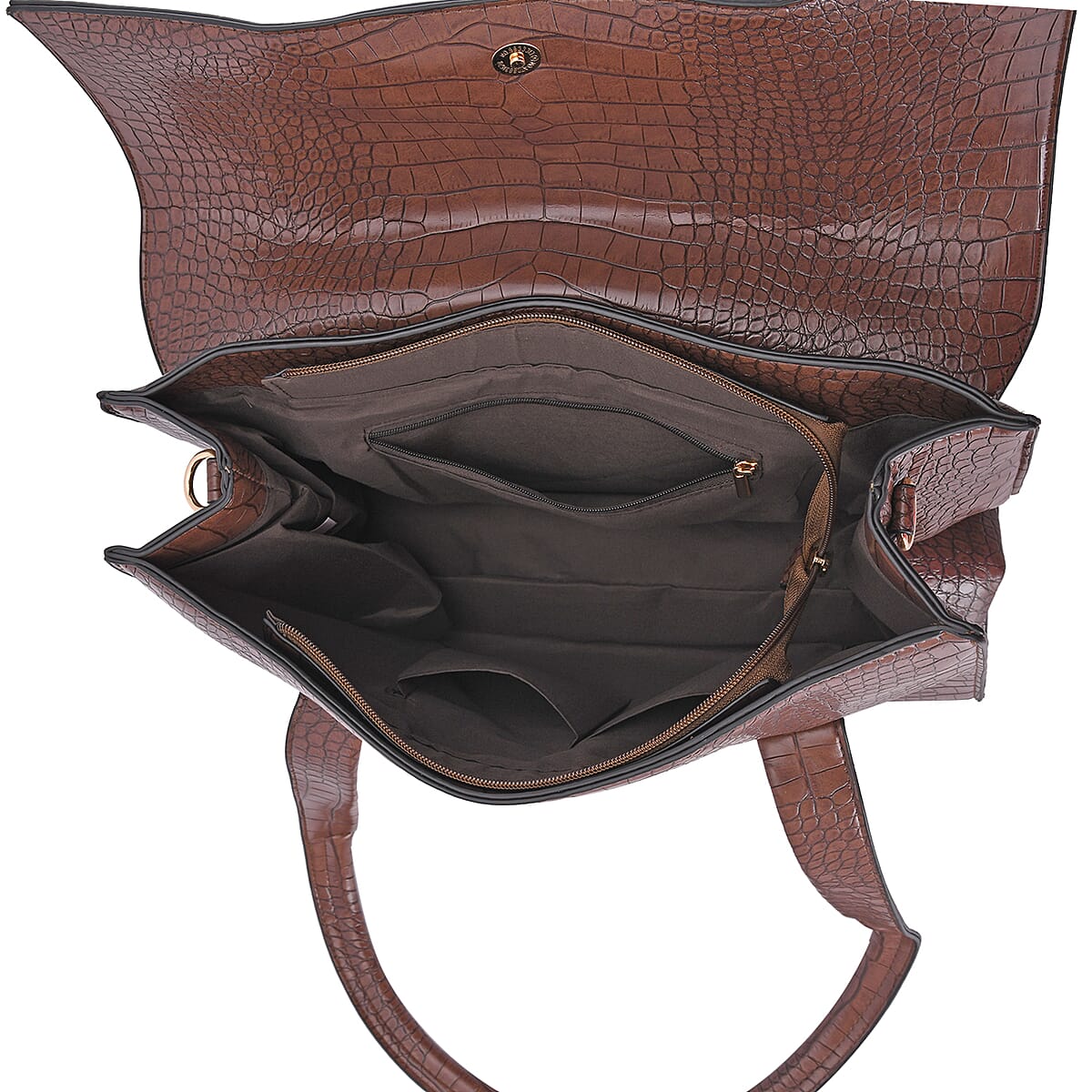 Buy Brown Croc Embossed Faux Leather Tote Bag at ShopLC.