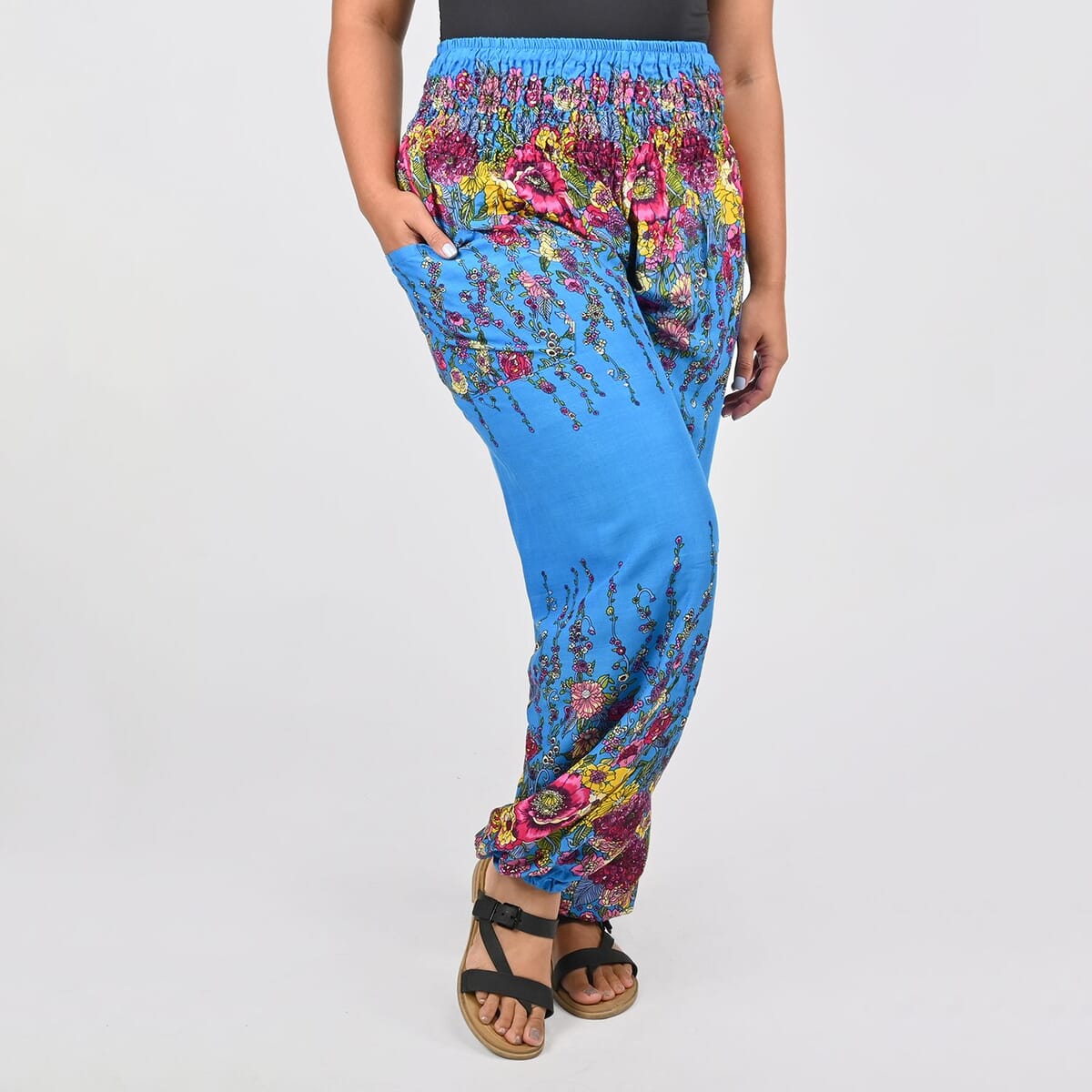 Buy Tamsy Blue Floral Printed Harem Pants One Size Fits Most At Shoplc