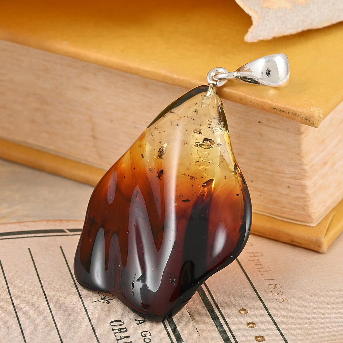 Buy Multi Color Amber Wave Design Pendant in Sterling Silver at ShopLC.