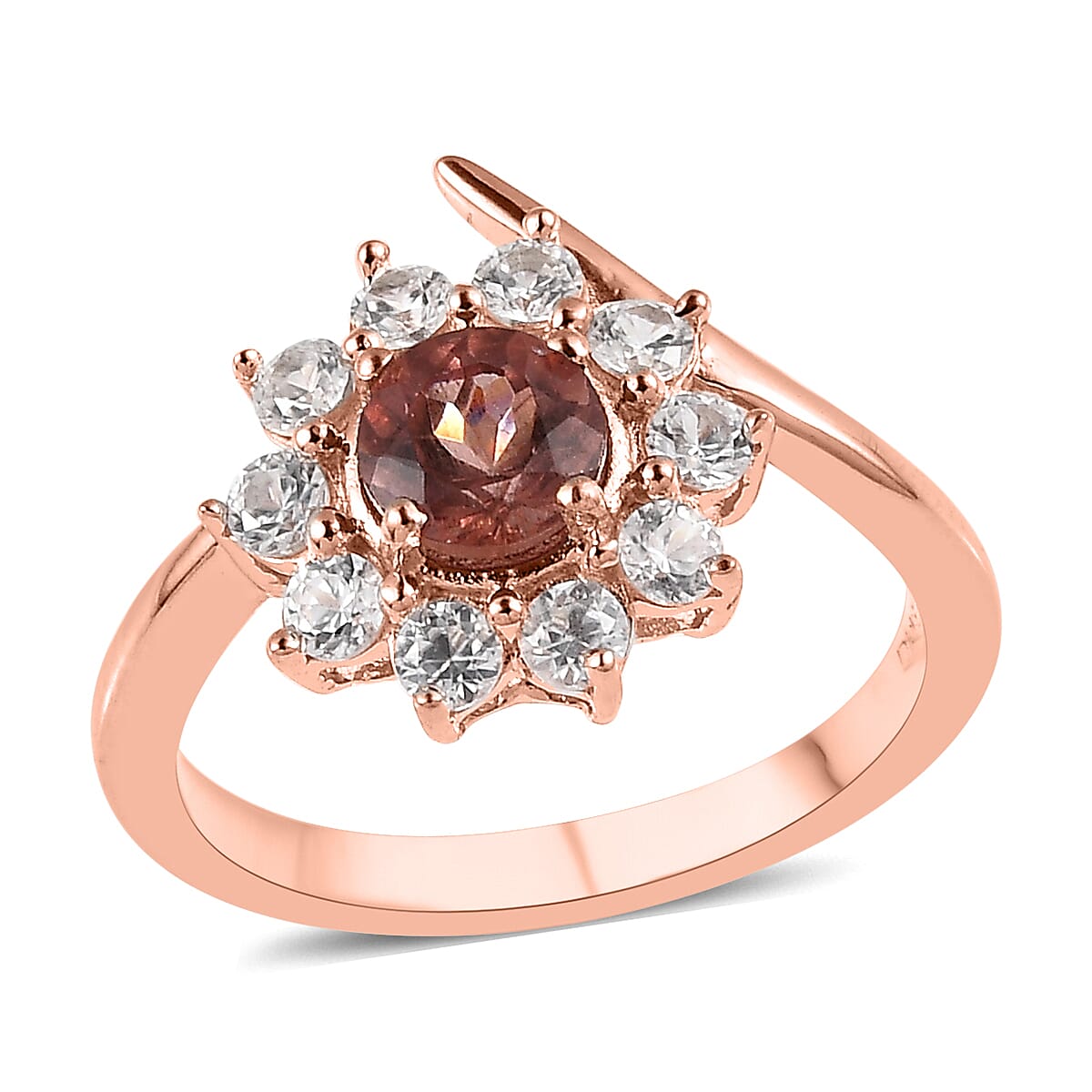 Buy Red Rose Apatite and White Zircon Floral Ring in Vermeil Rose Gold ...