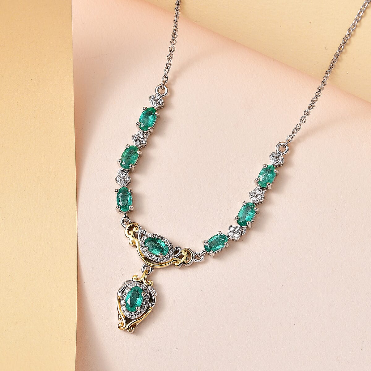 Buy AAA Kagem Zambian Emerald and White Zircon Necklace 18-20 Inches in ...