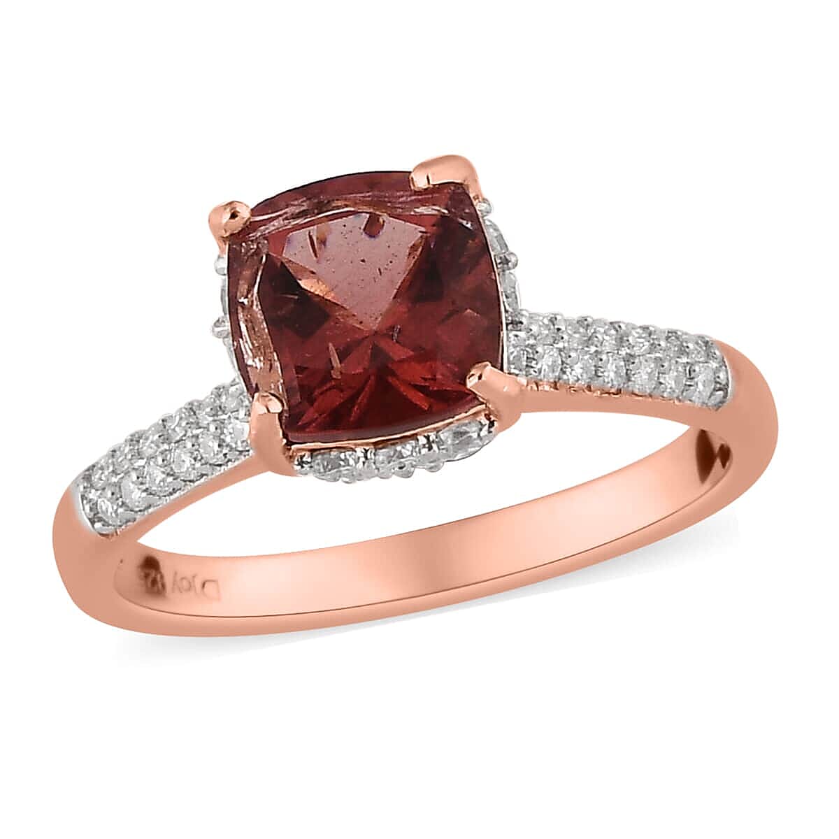 Buy Red Apatite and Moissanite Ring in Vermeil Rose Gold Over Sterling ...