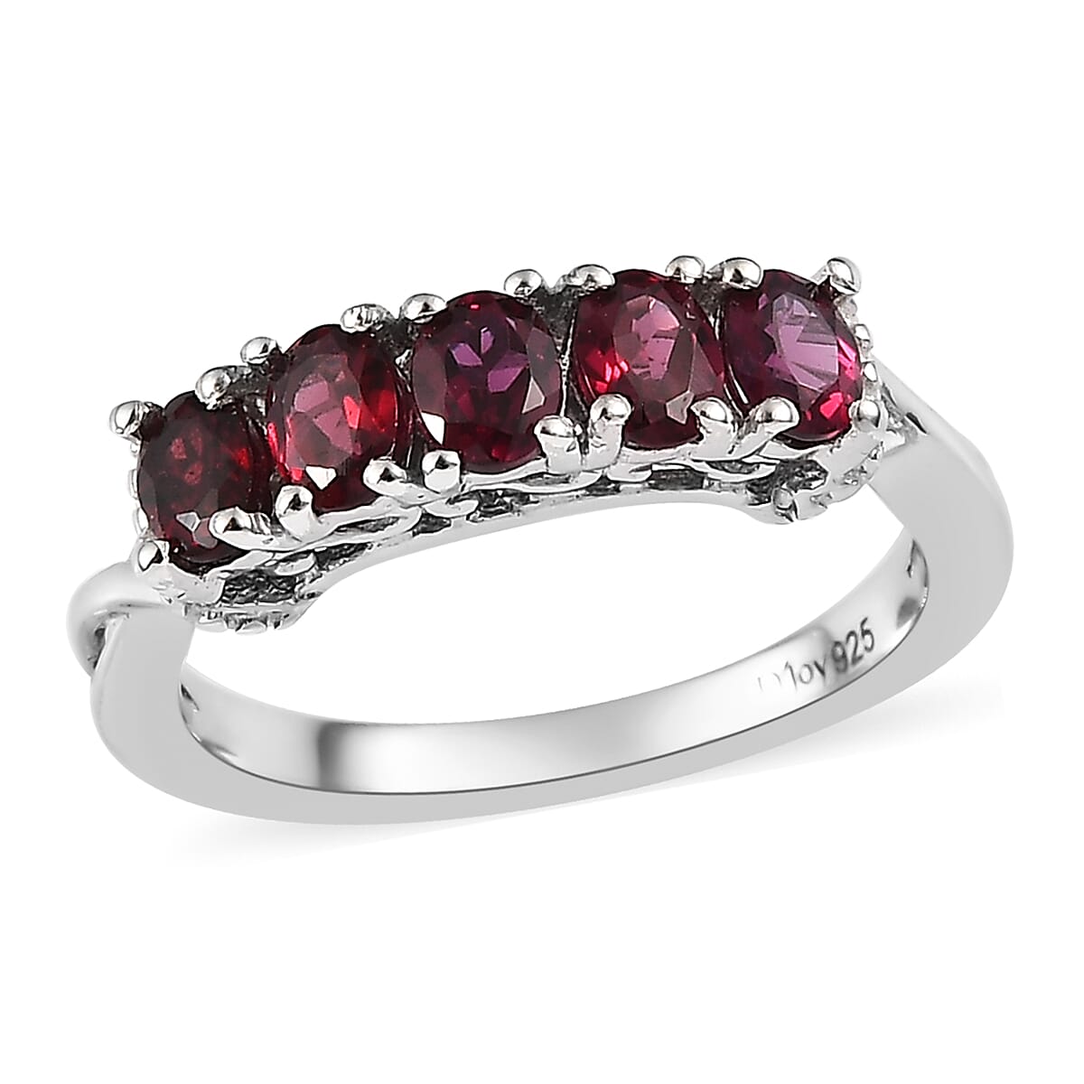 Buy Anthill Garnet 5 Stone Ring in Platinum Over Sterling Silver 1.00 ...