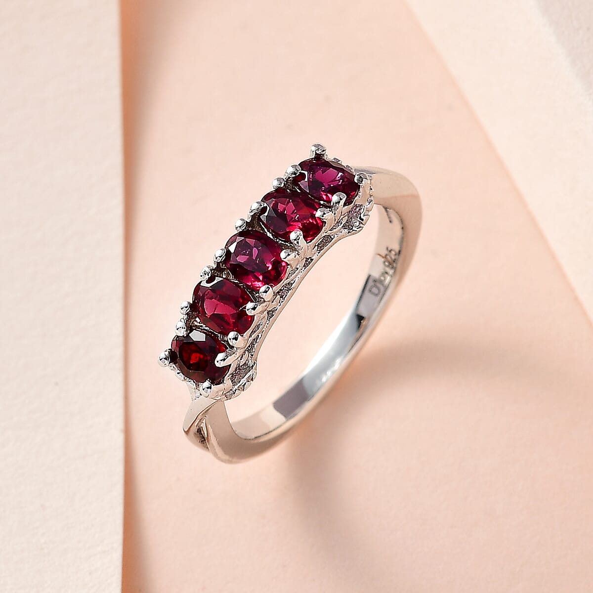 Buy Anthill Garnet 5 Stone Ring in Platinum Over Sterling Silver 1.00 ...