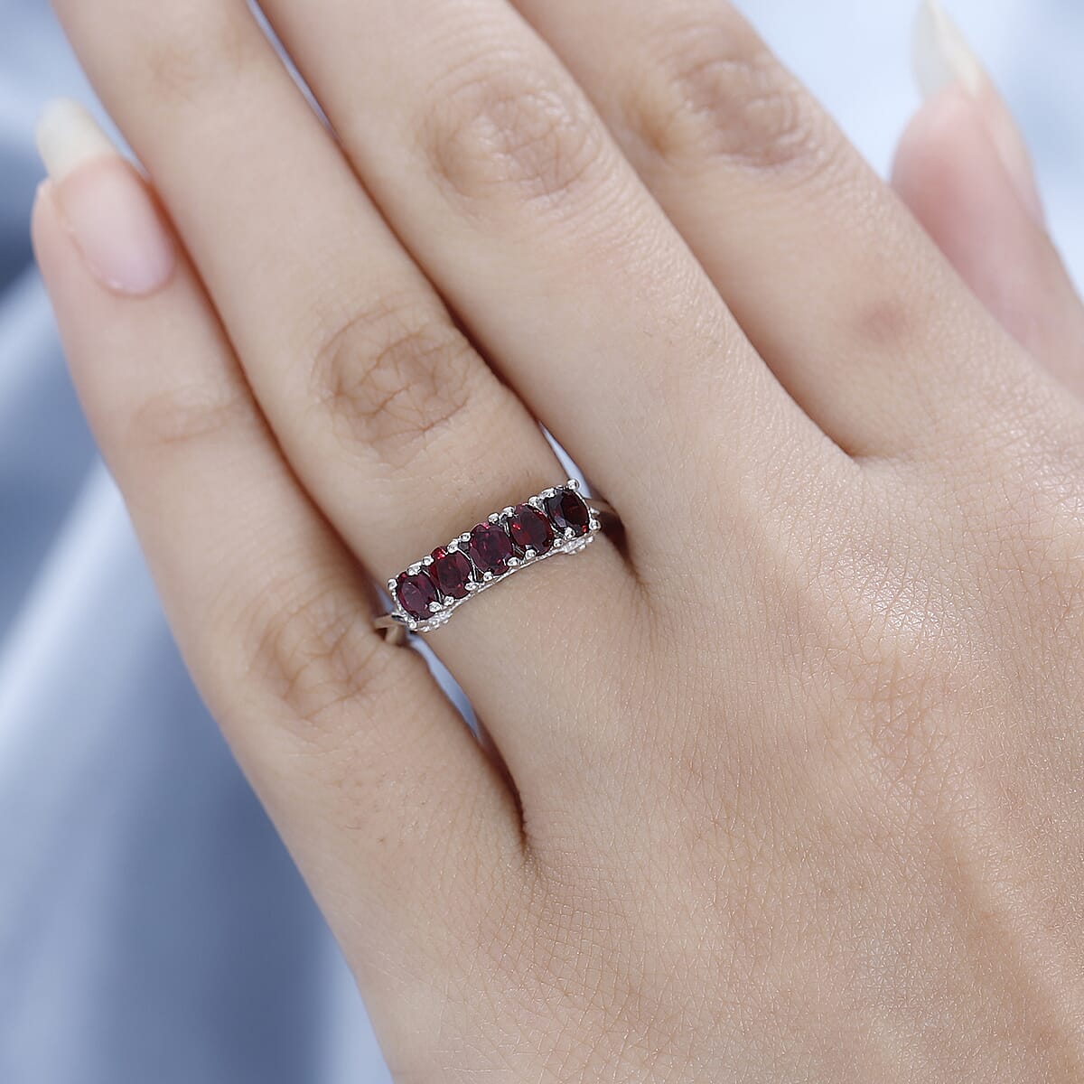 Buy Anthill Garnet 5 Stone Ring in Platinum Over Sterling Silver 1.00 ...