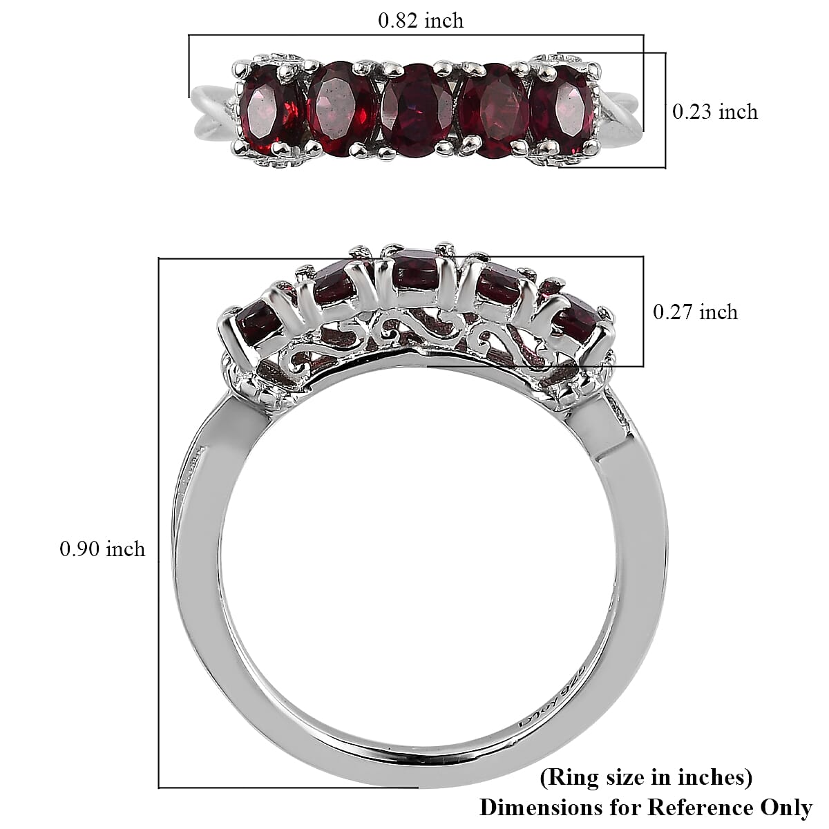 Buy Anthill Garnet 5 Stone Ring in Platinum Over Sterling Silver 1.00 ...