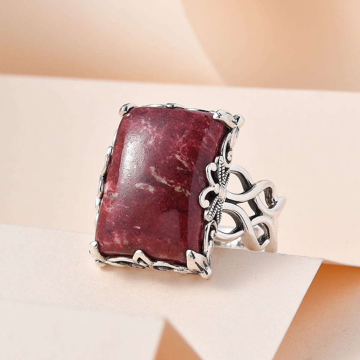 Buy Artisan Crafted Norwegian Thulite Ring in Sterling Silver 18.85 ctw ...