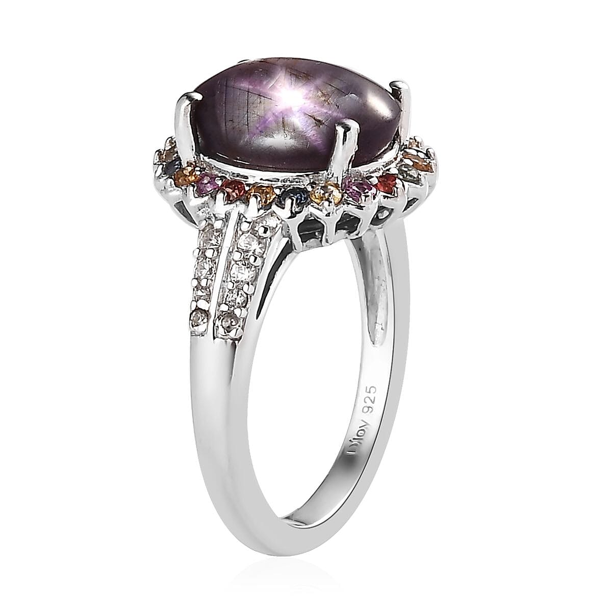 Buy Indian Star Ruby and Multi Gemstone Floral Ring in Platinum Over ...